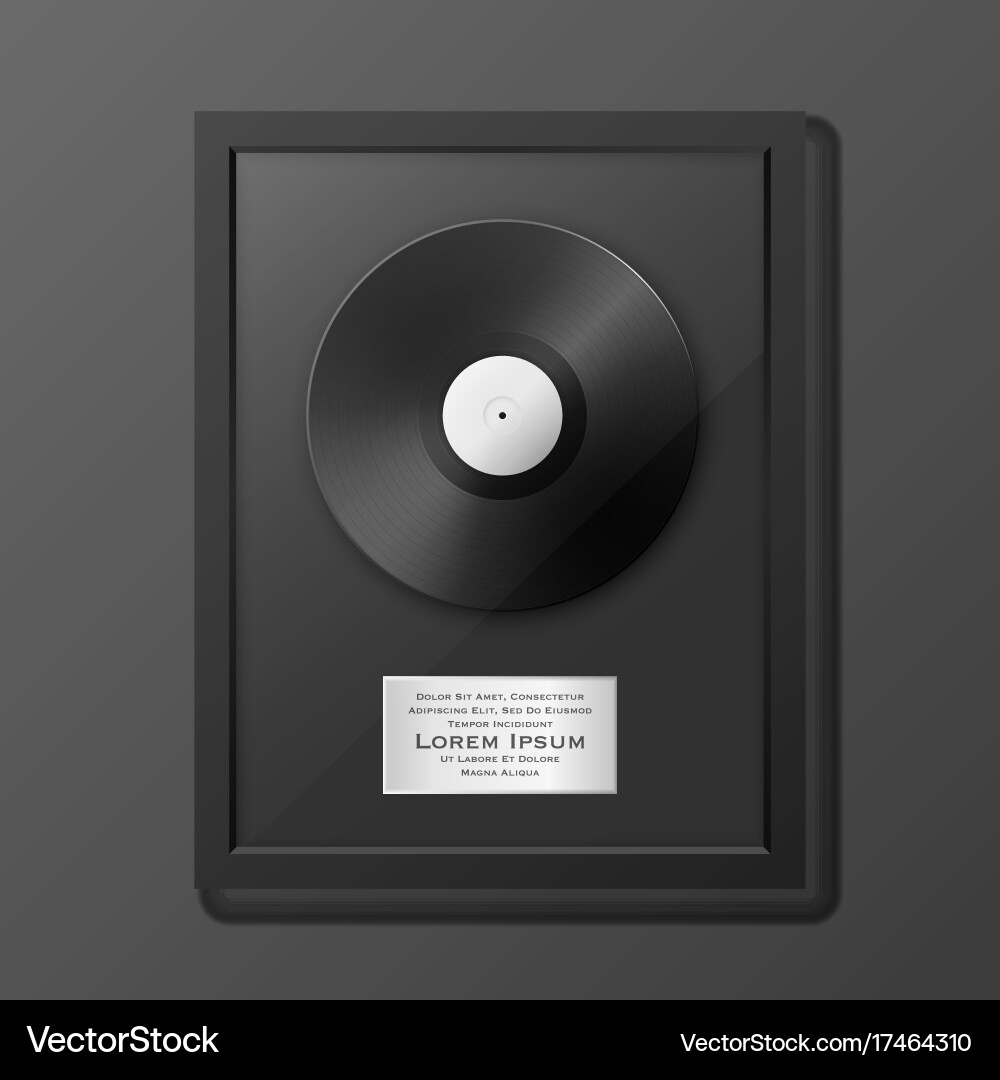 Realistic lp and label in glossy black Royalty Free Vector