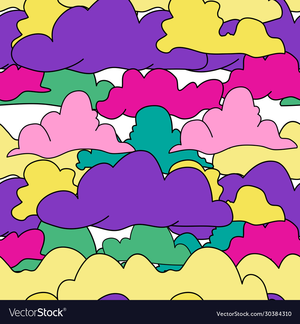 Seamless pattern drawn colored clouds Royalty Free Vector