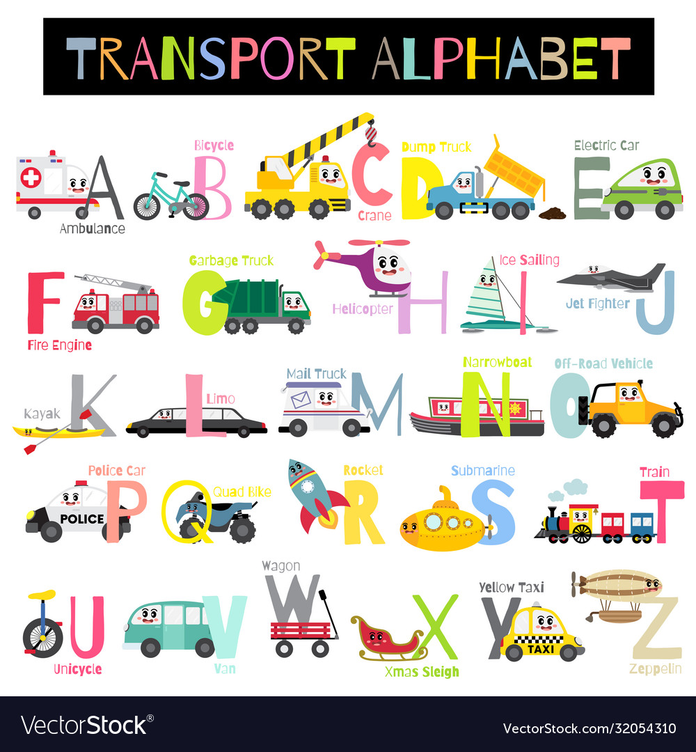 Transport alphabets Royalty Free Vector Image - VectorStock