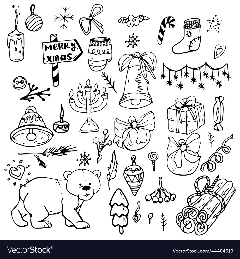 Winter season themed doodle set - snowflakes Vector Image
