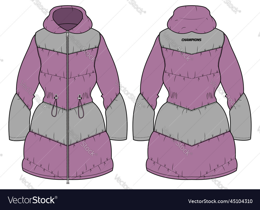 Womens quilted puffer hoodie jacket dress design Vector Image