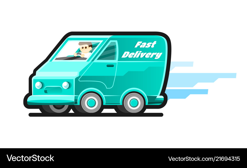 Fast delivery van with motion lines the driver Vector Image