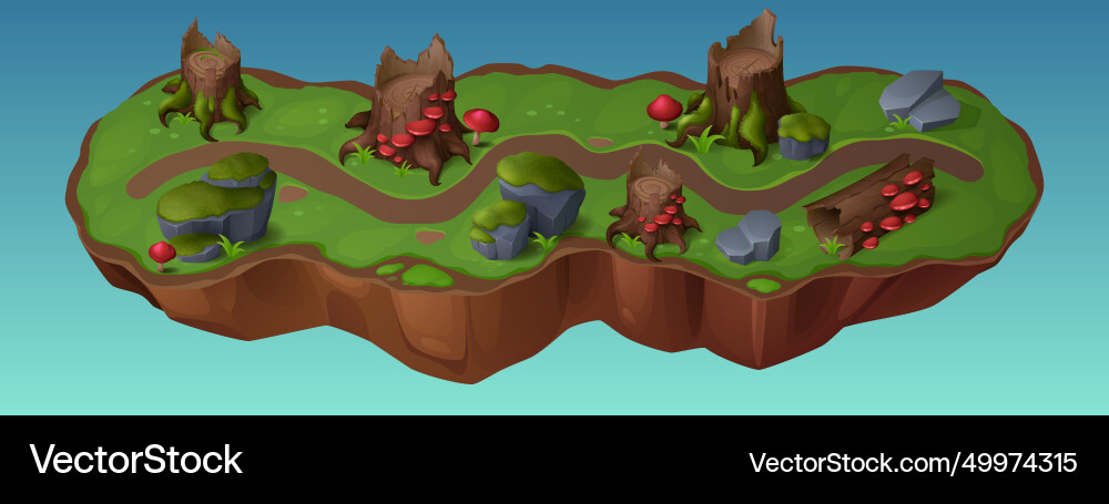 Forest game map with road among tree stump and log