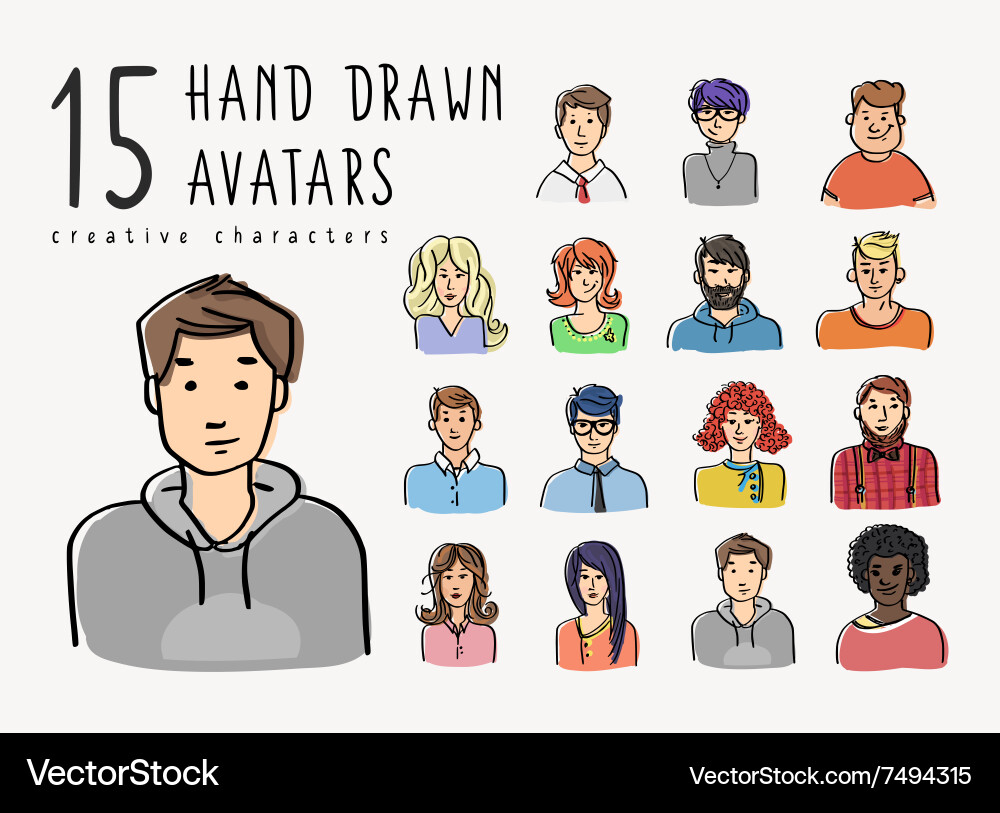 Hand drawn avatars set of different characters Vector Image
