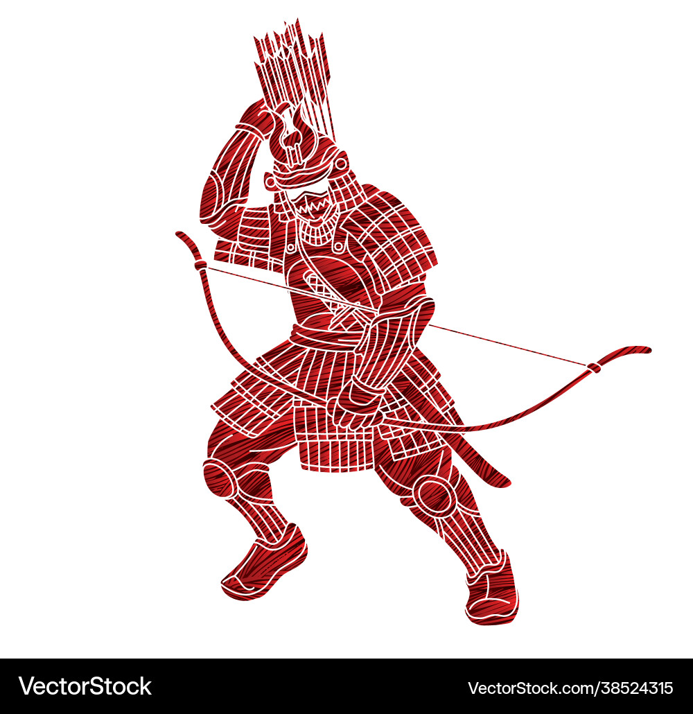 Samurai warrior with bow action japanese fighter Vector Image