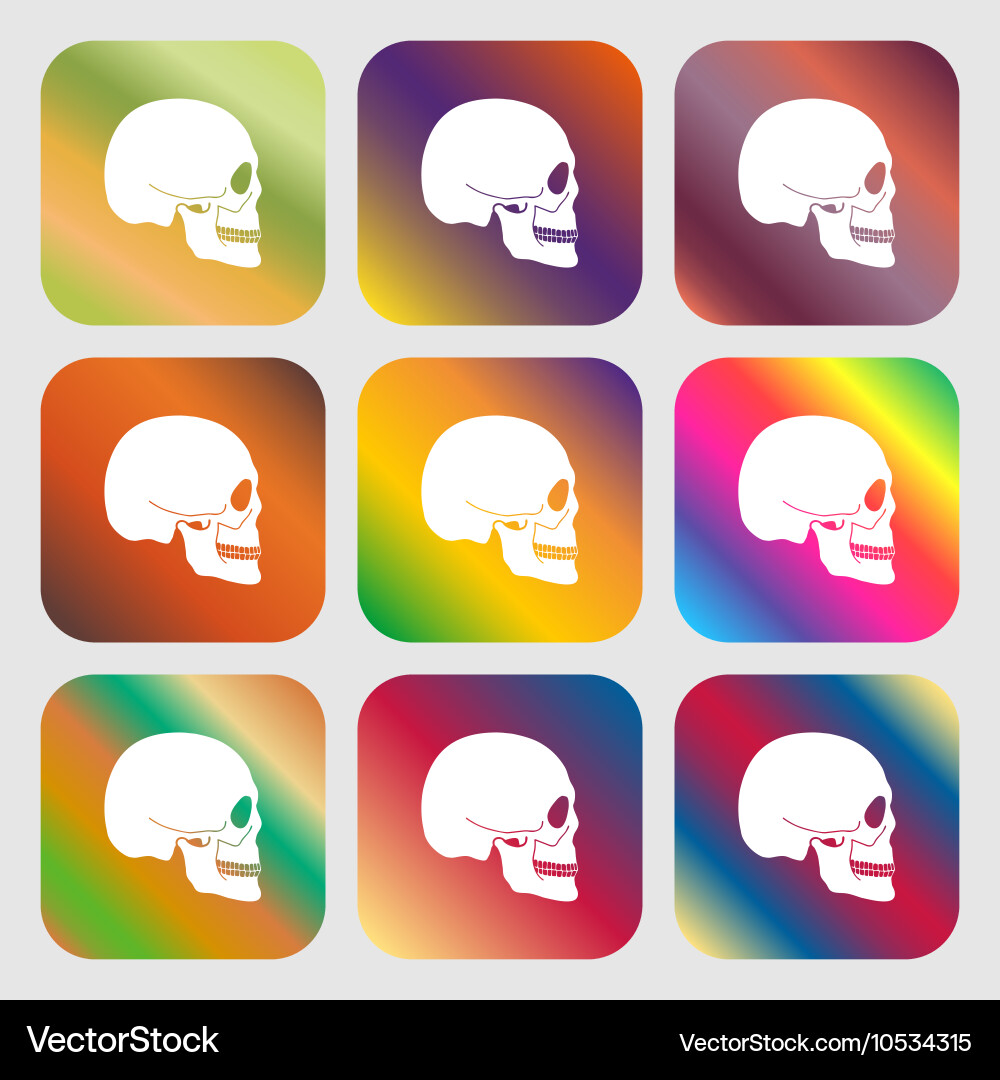Skull sign icon nine buttons with bright Vector Image