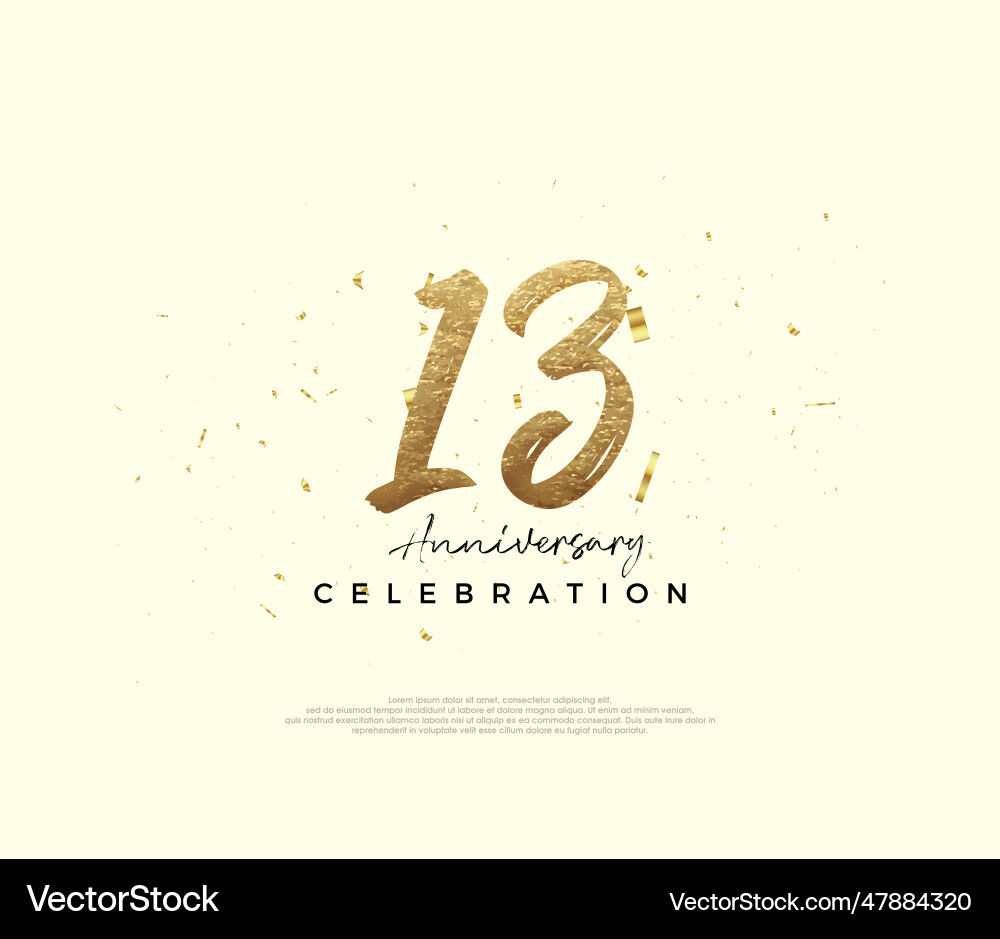13th anniversary celebration with gold glitter Vector Image