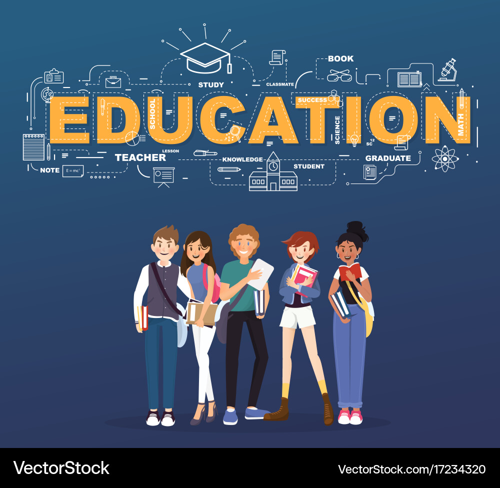 A group of student with education design Vector Image