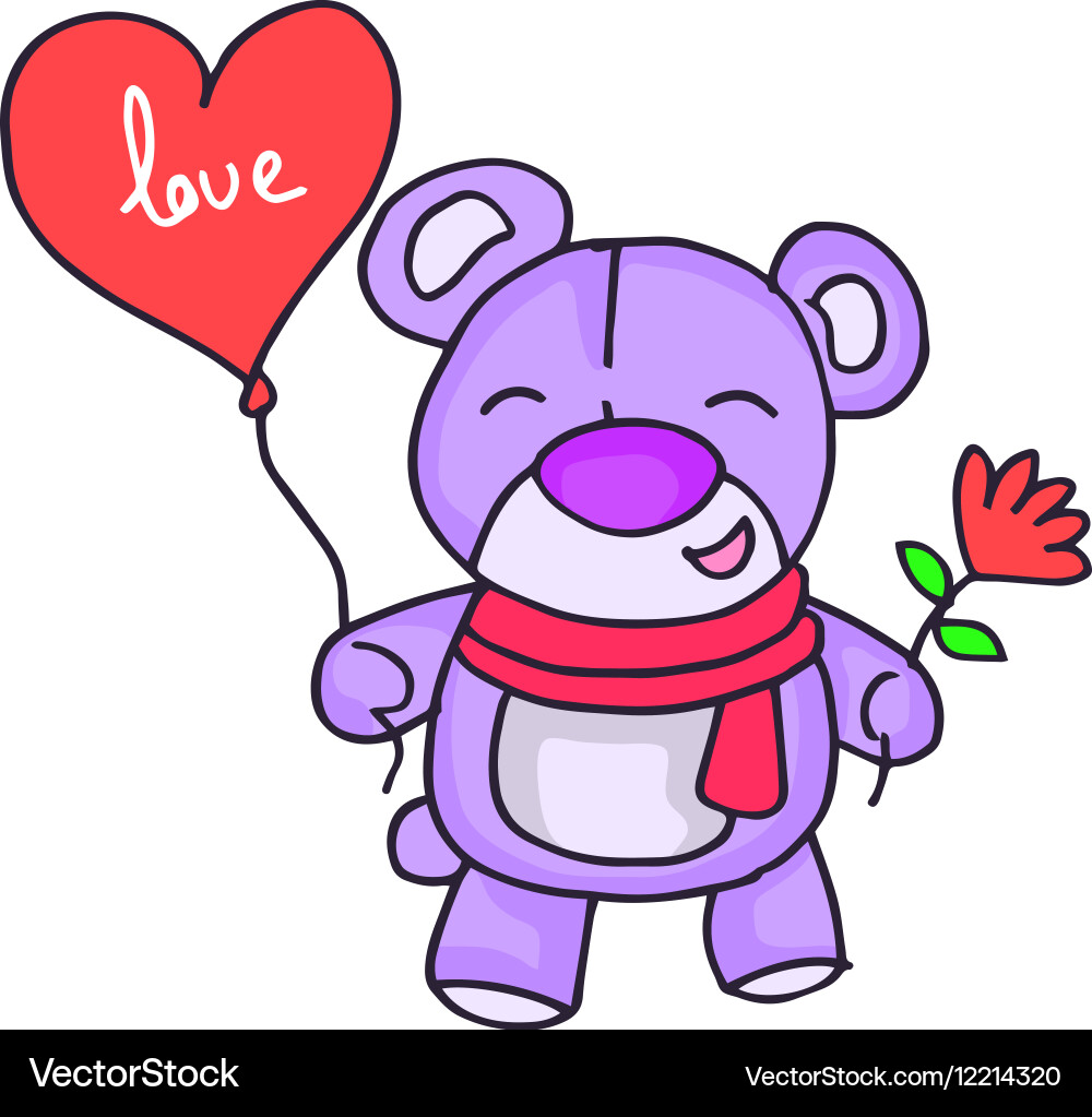 Cute teddy bear with love balloon Royalty Free Vector Image
