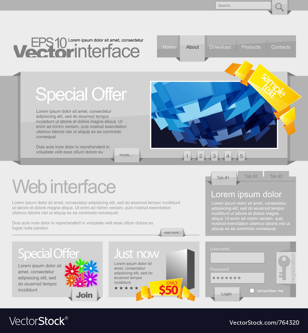 Gray website template 960 Royalty Free Vector Image