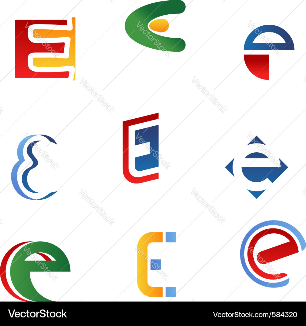 Letter e symbols and icons Royalty Free Vector Image