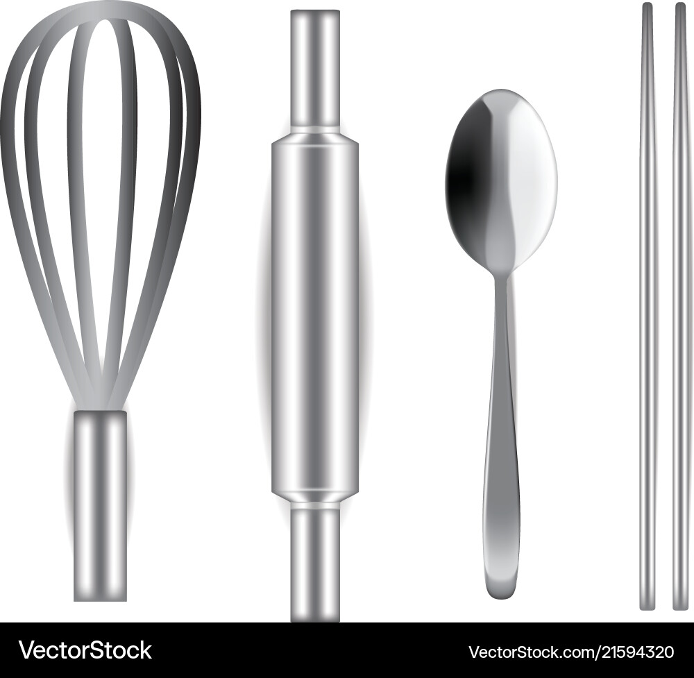 Realistic stainless steel whisk rolling pin Vector Image