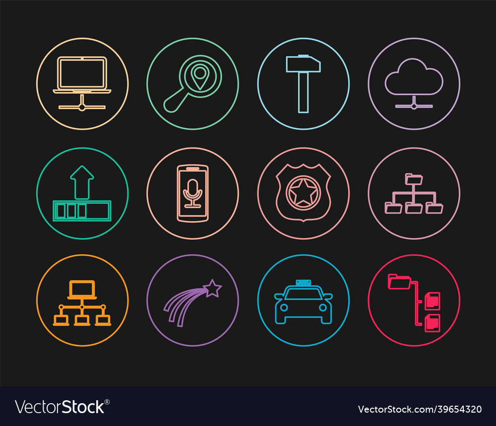 Set line folder tree hammer mobile recording Vector Image Set line folder tree hammer mobile recording Vector Image