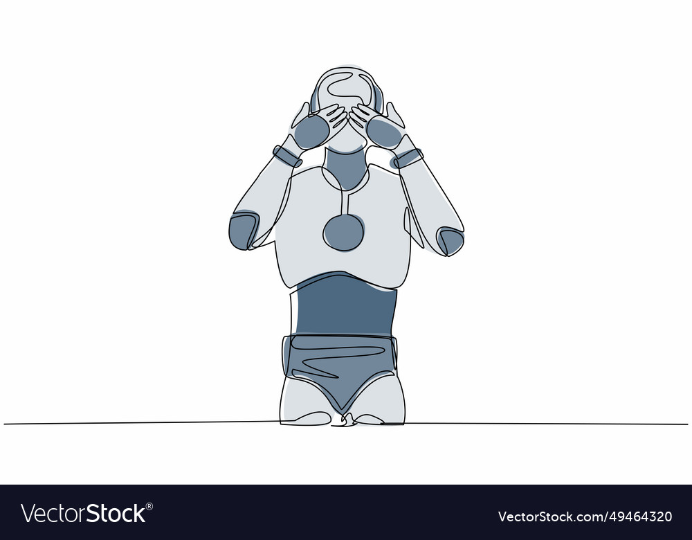 Single Continuous Line Drawing Robot Standing Vector Image