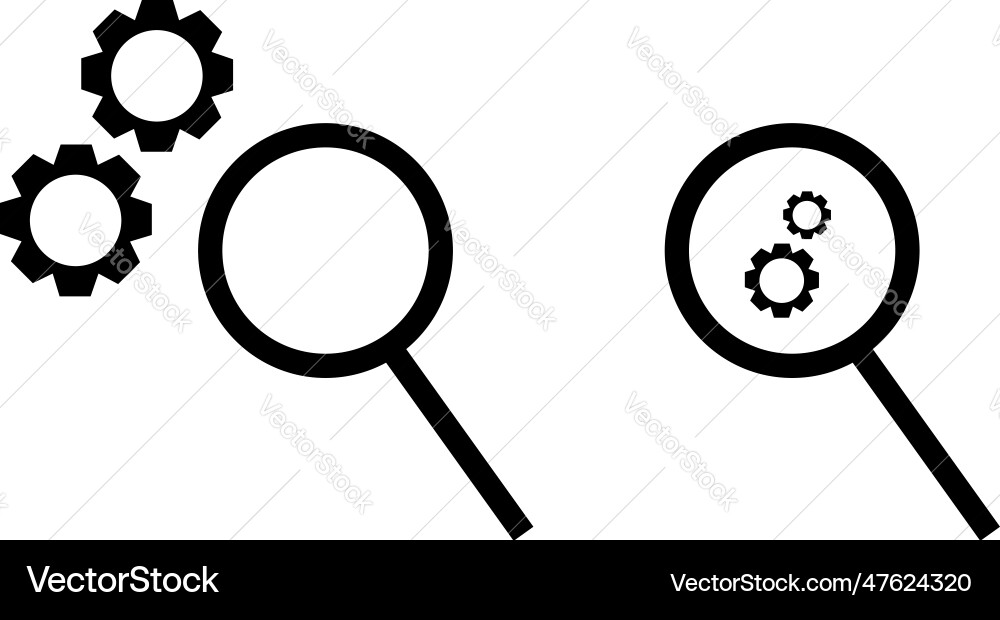Two cog magnifying glass icons Royalty Free Vector Image
