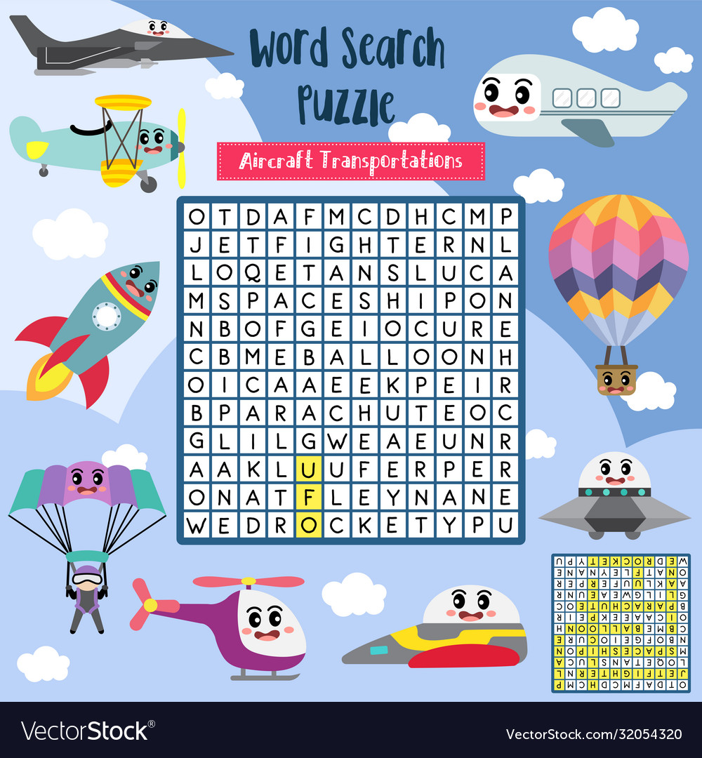 Words search puzzle aircraft transportations Vector Image