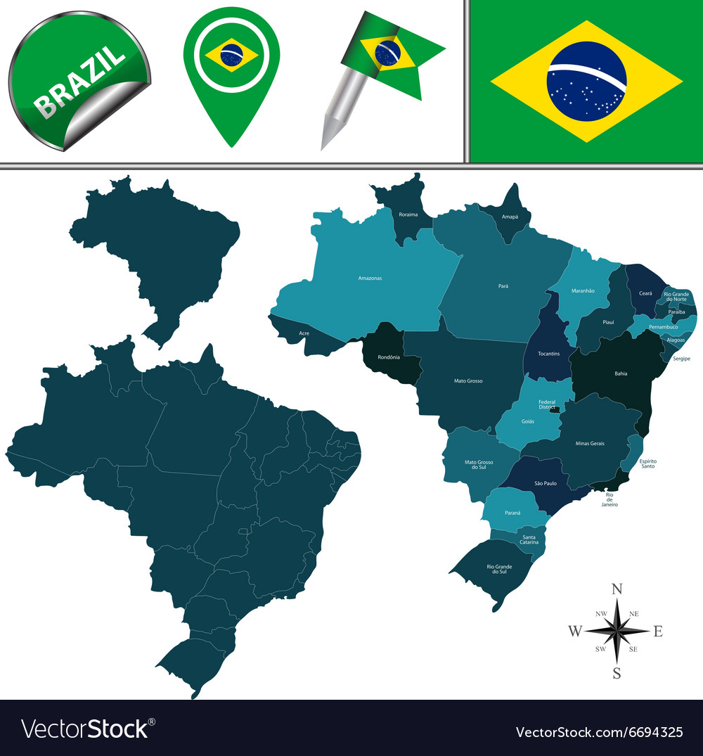 Brazil map with named divisions Royalty Free Vector Image