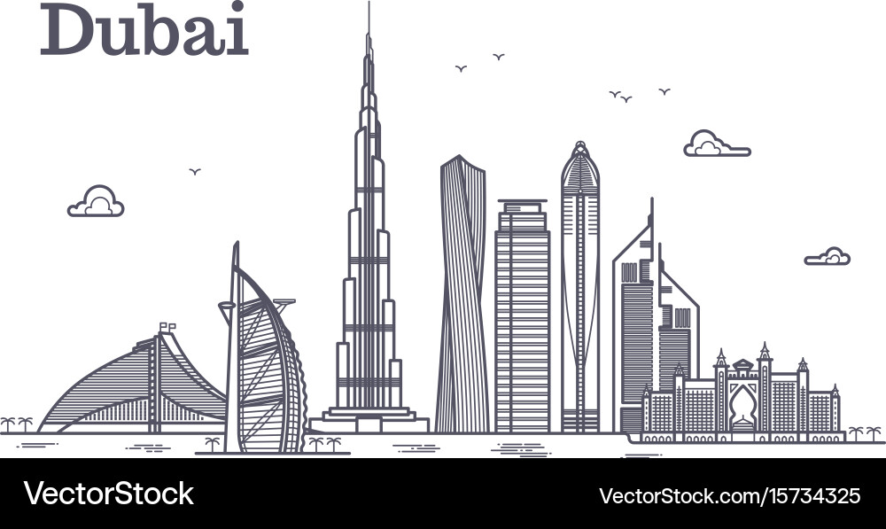 Detailed dubai line cityscape Royalty Free Vector Image