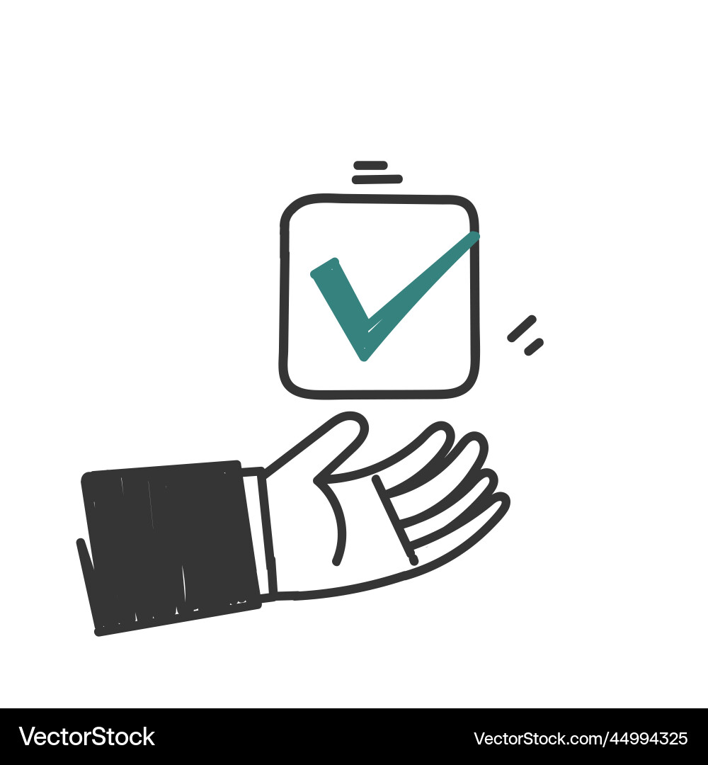 Hand drawn doodle showing green check mark Vector Image