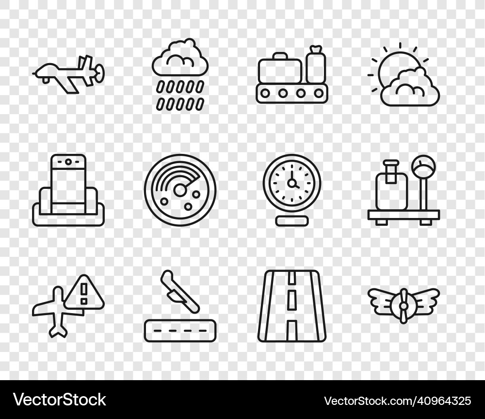 Set line warning aircraft aviation emblem Vector Image