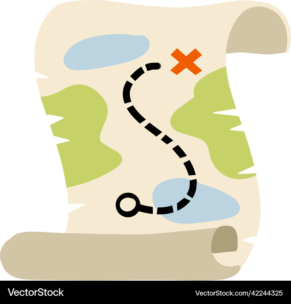 Treasure pirate map route with a red cross Vector Image