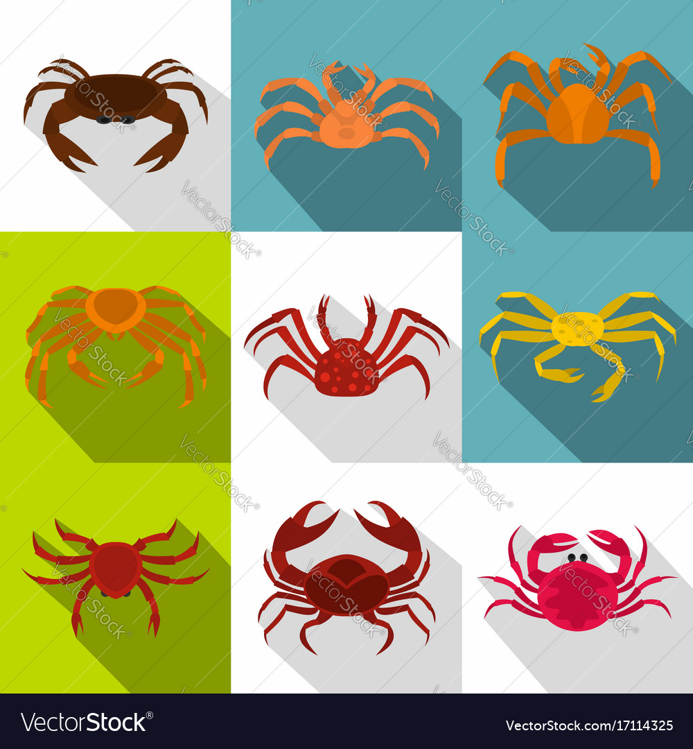 Various crab icon set flat style Royalty Free Vector Image