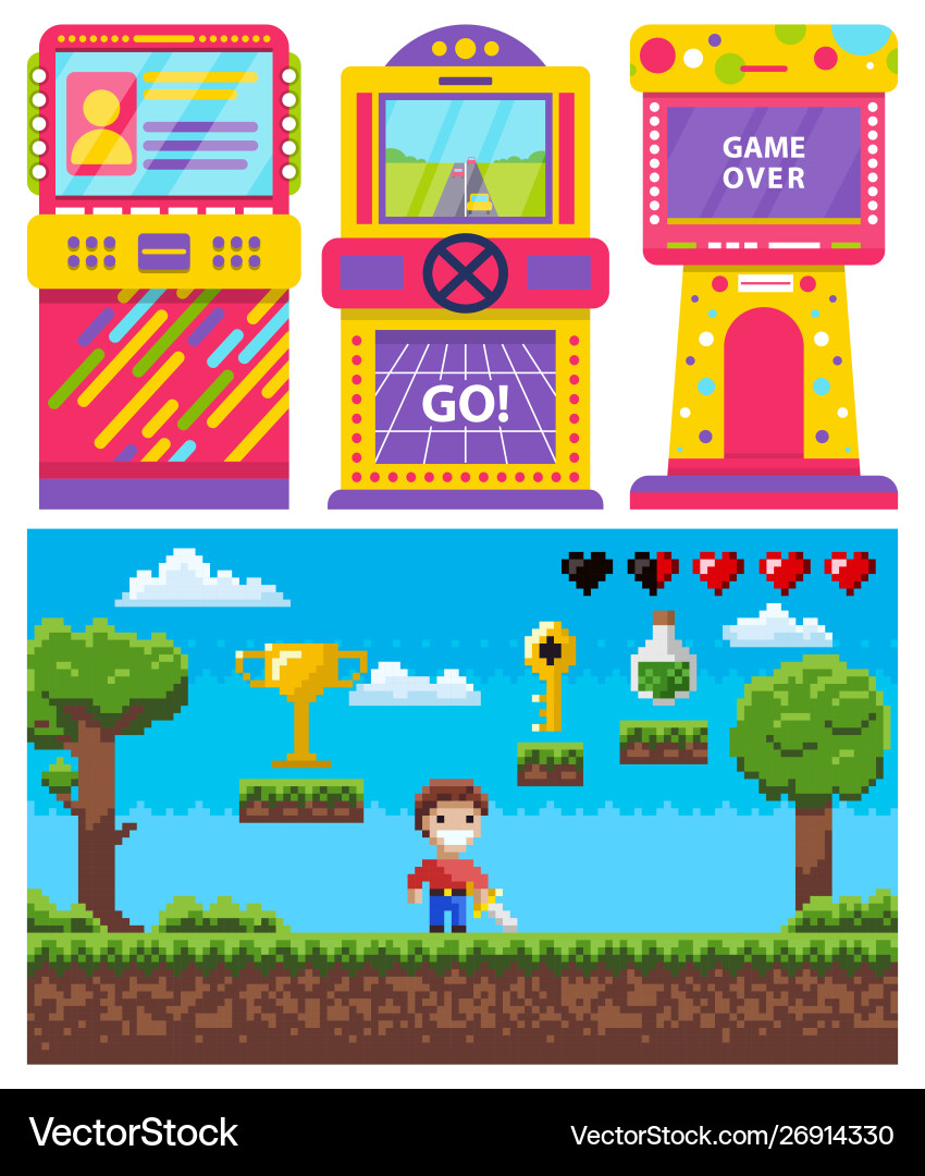 Adventure pixel game gambling equipment Royalty Free Vector