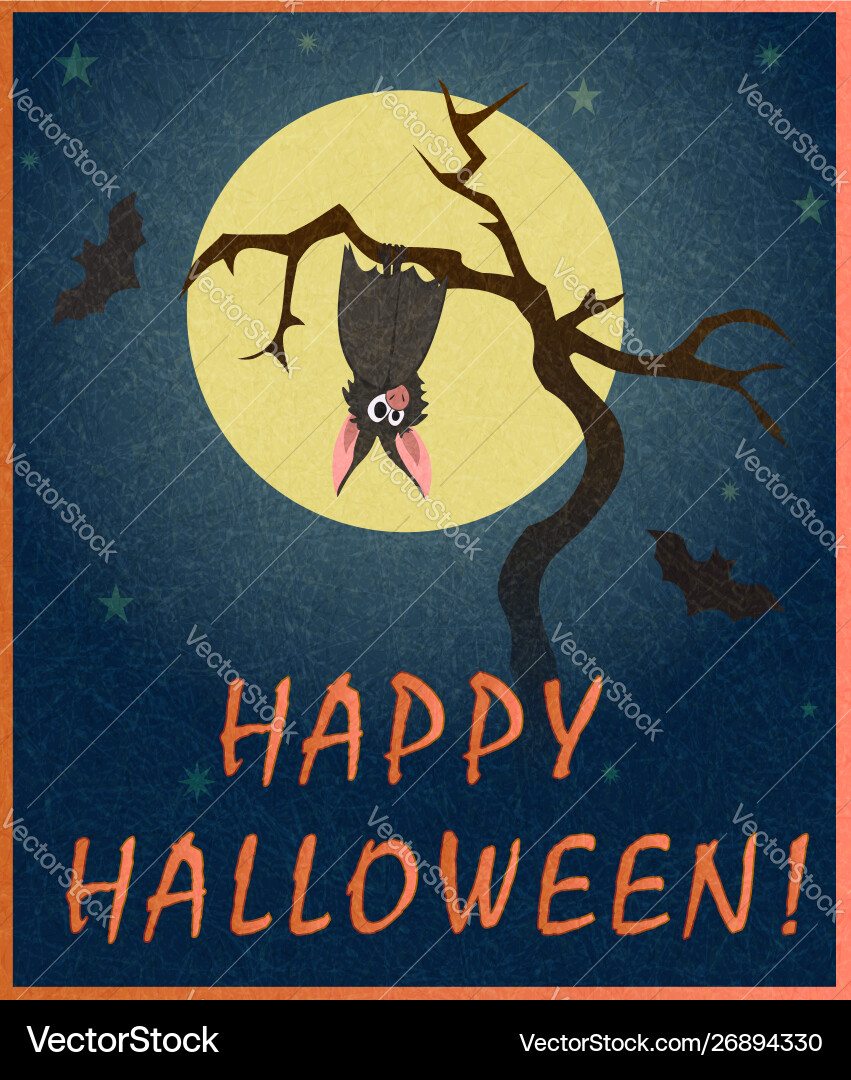 Cute grey bat hanging on a dry tree on background Vector Image