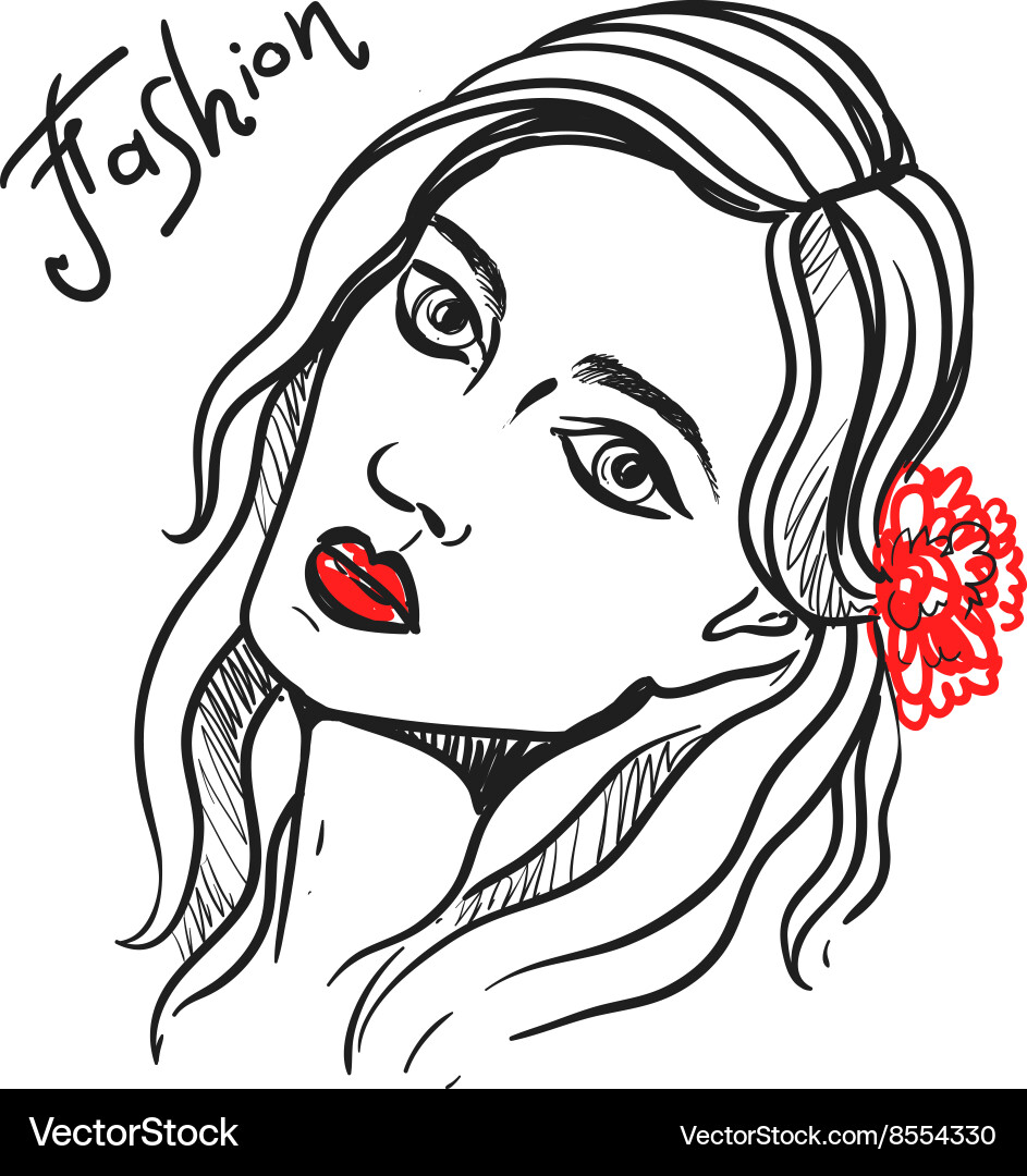 Fashion hand drawn portrait Royalty Free Vector Image
