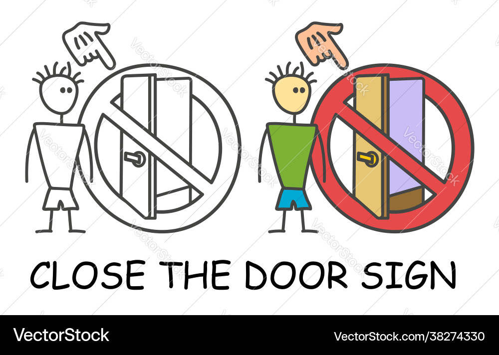 Funny stick man looking at open door Royalty Free Vector