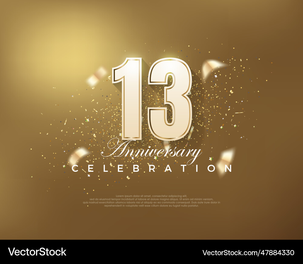 Luxury gold 13th anniversary celebration Vector Image