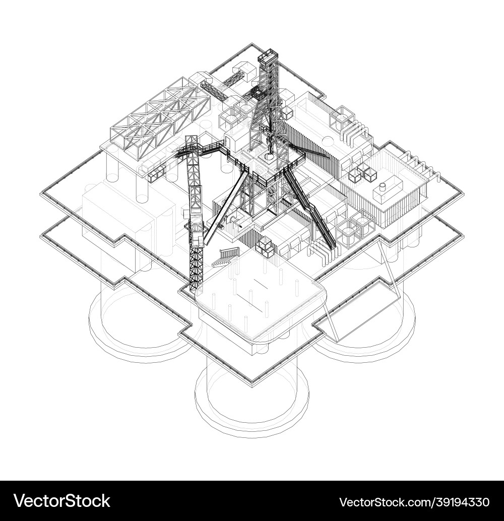 Offshore oil rig rendering of 3d Royalty Free Vector Image