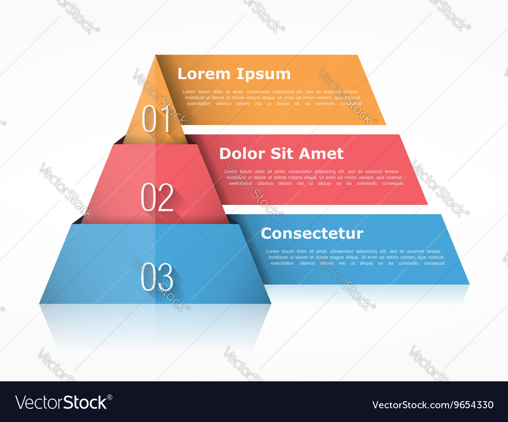 Pyramid chart three elements Royalty Free Vector Image