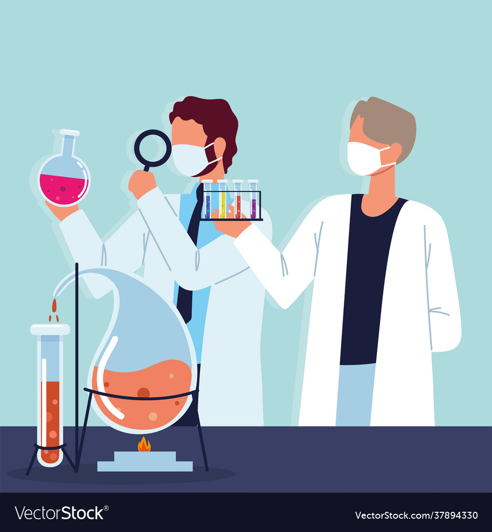 Scientists with flasks Royalty Free Vector Image