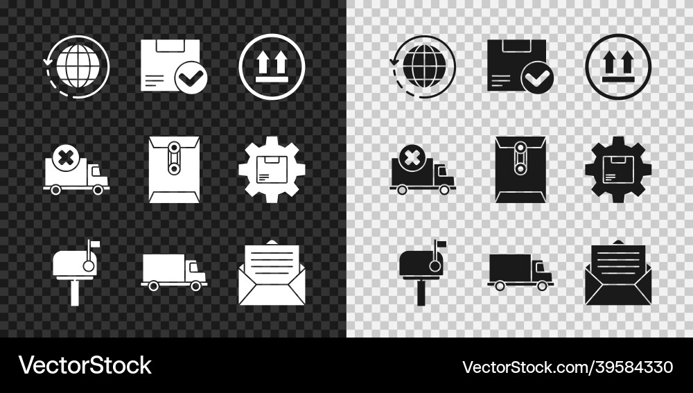 Set worldwide shipping and box package with check Vector Image