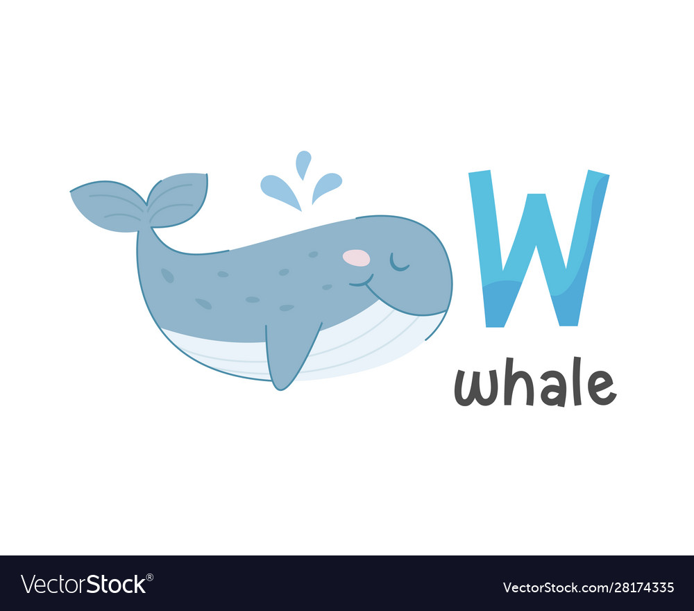 Alphabet letter w and whale Royalty Free Vector Image