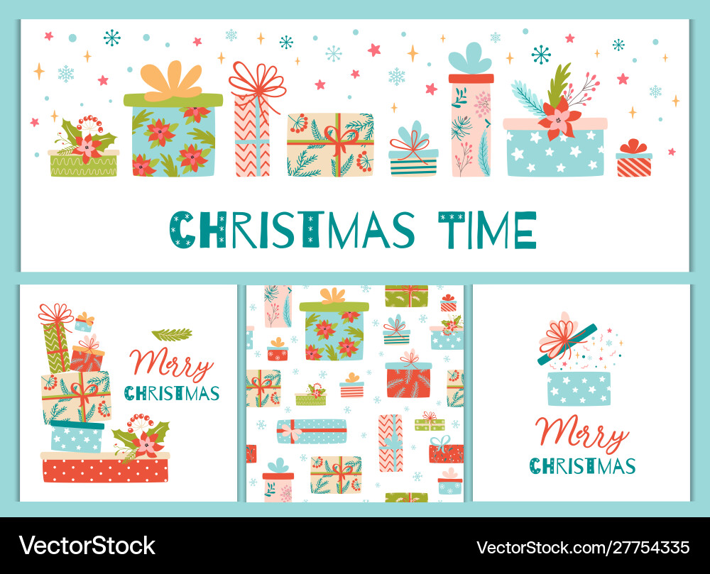 Christmas banner set cute gift box presents Vector Image