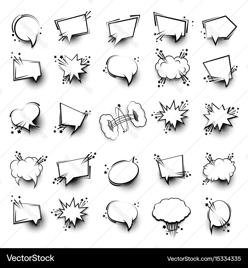 Funny 25 set comic book white cartoon text dialog Vector Image