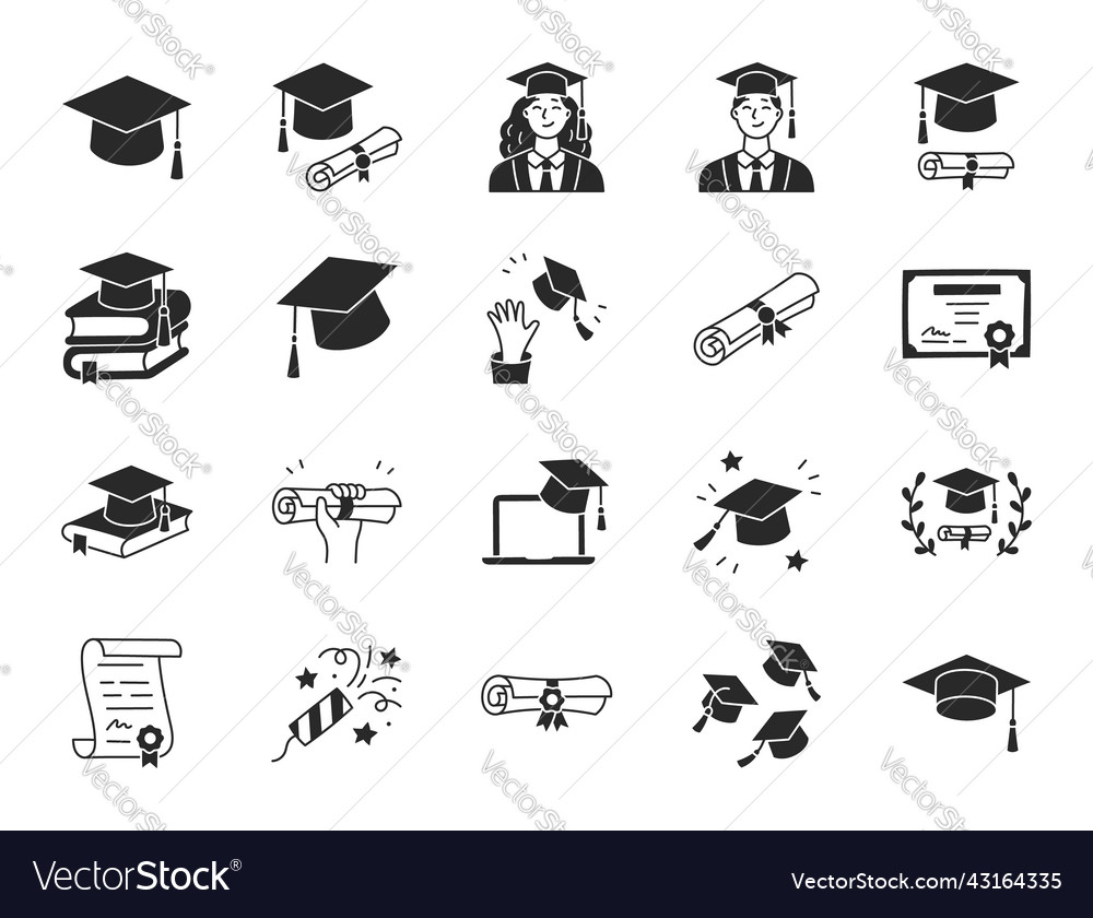 Graduation doodle including flat Royalty Free Vector Image
