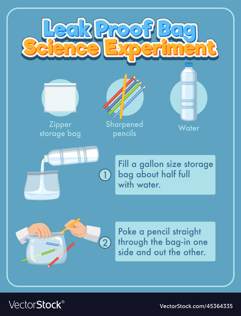 Leak proof bag science experiment Royalty Free Vector Image
