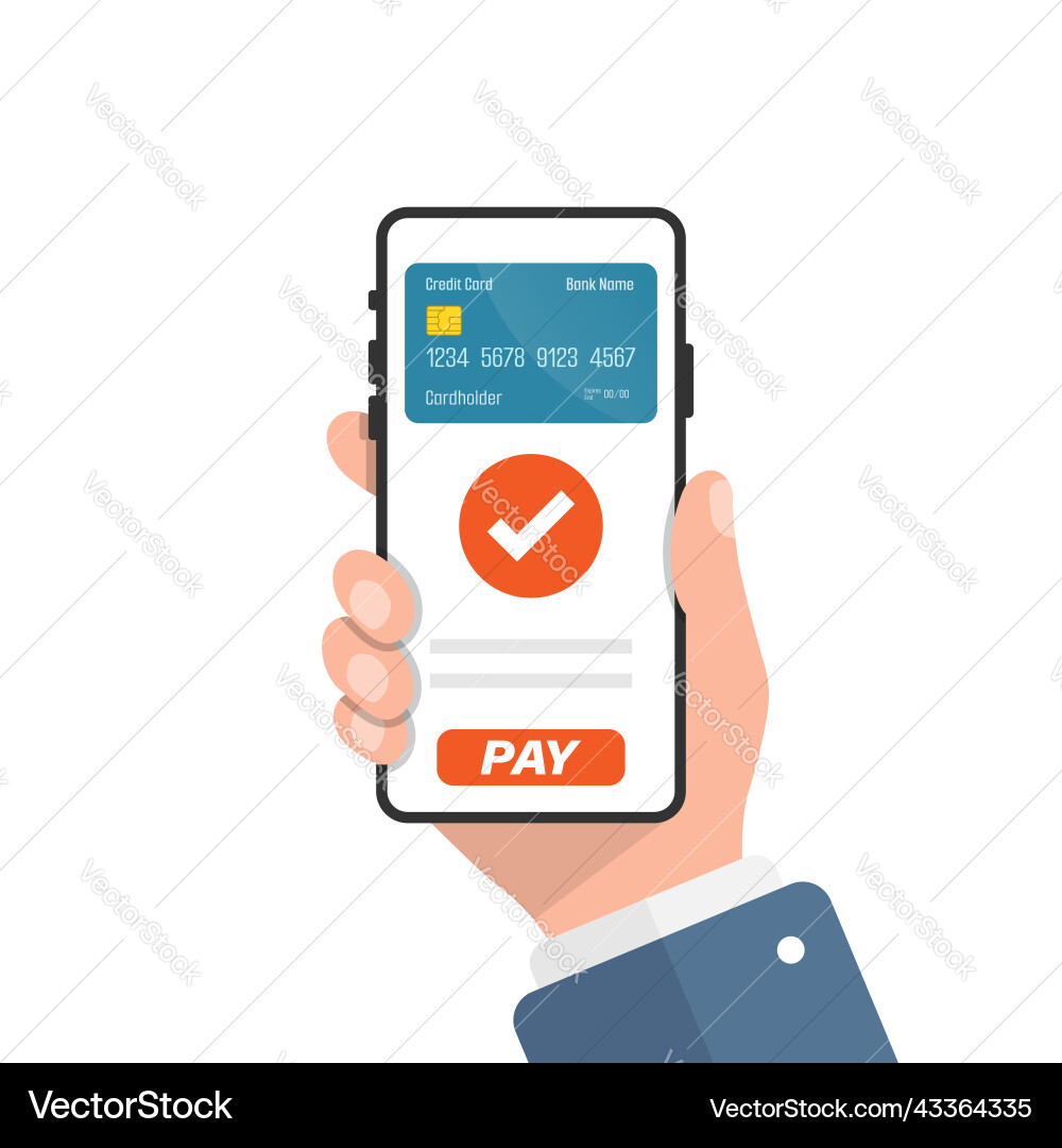 Mobile payment in hand in flat style online Vector Image