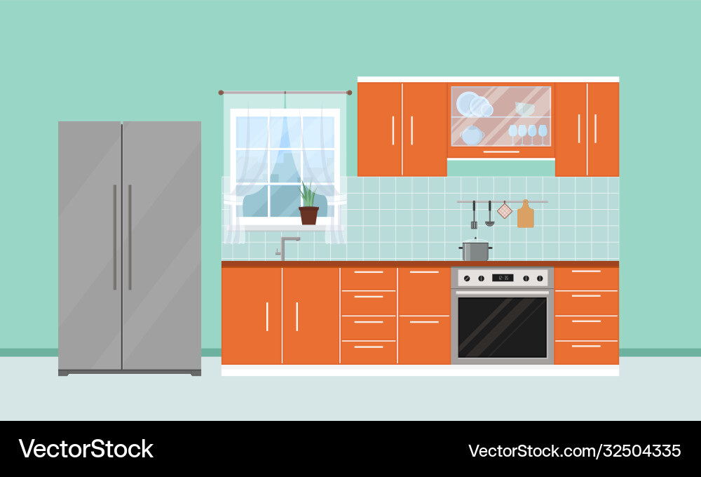 Modern kitchen with furniture interior design Vector Image