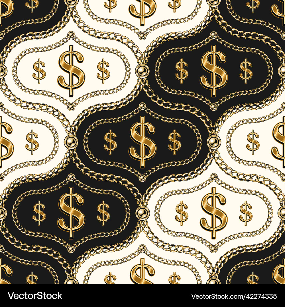 Seamless damask pattern with gold dolalr sign Vector Image