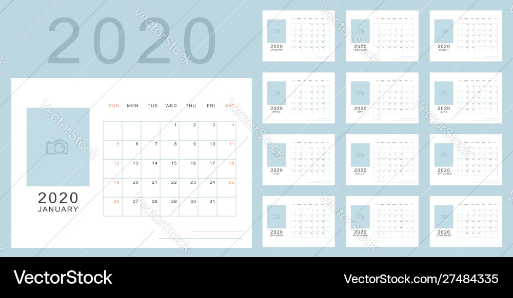 Simple minimalistic calendar new 2020 year Vector Image