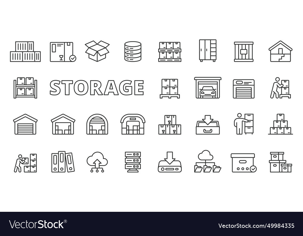 Storage icons in line design container Royalty Free Vector