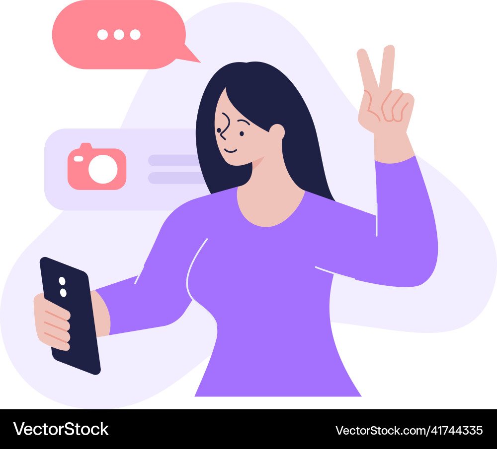 Woman talking online video call posing taking Vector Image