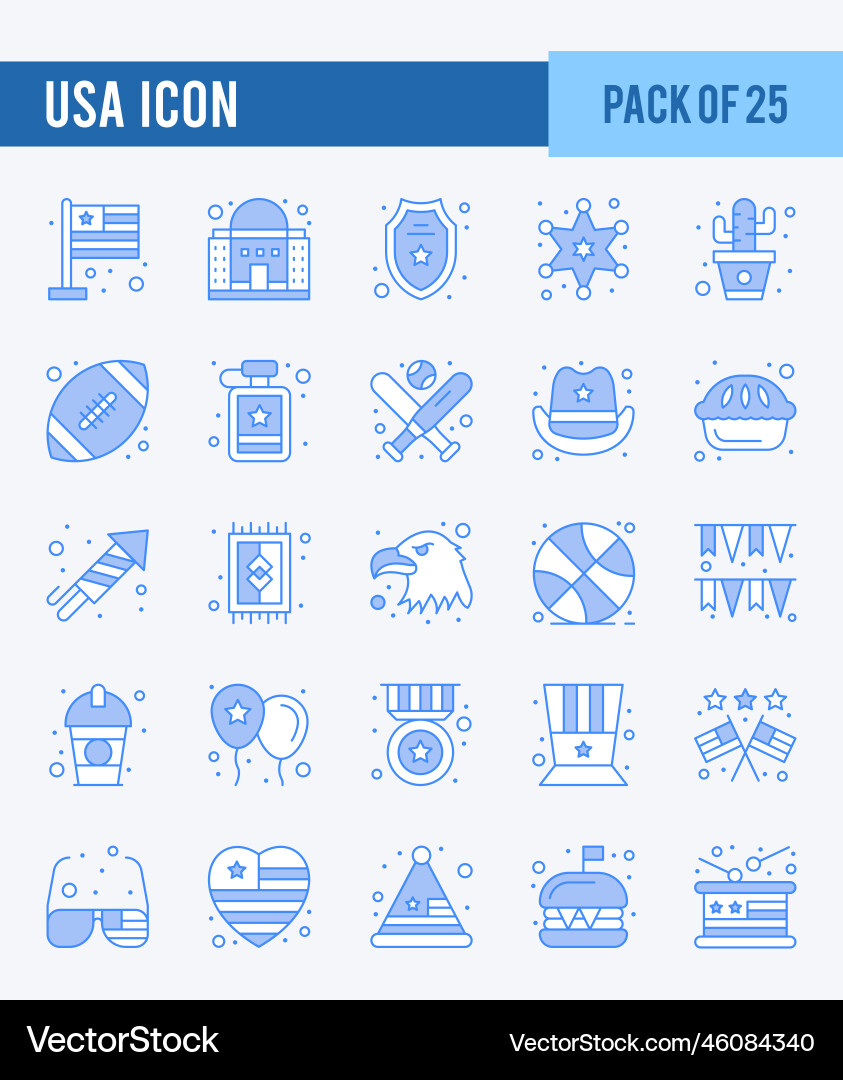 25 usa two color icons pack Royalty Free Vector Image
