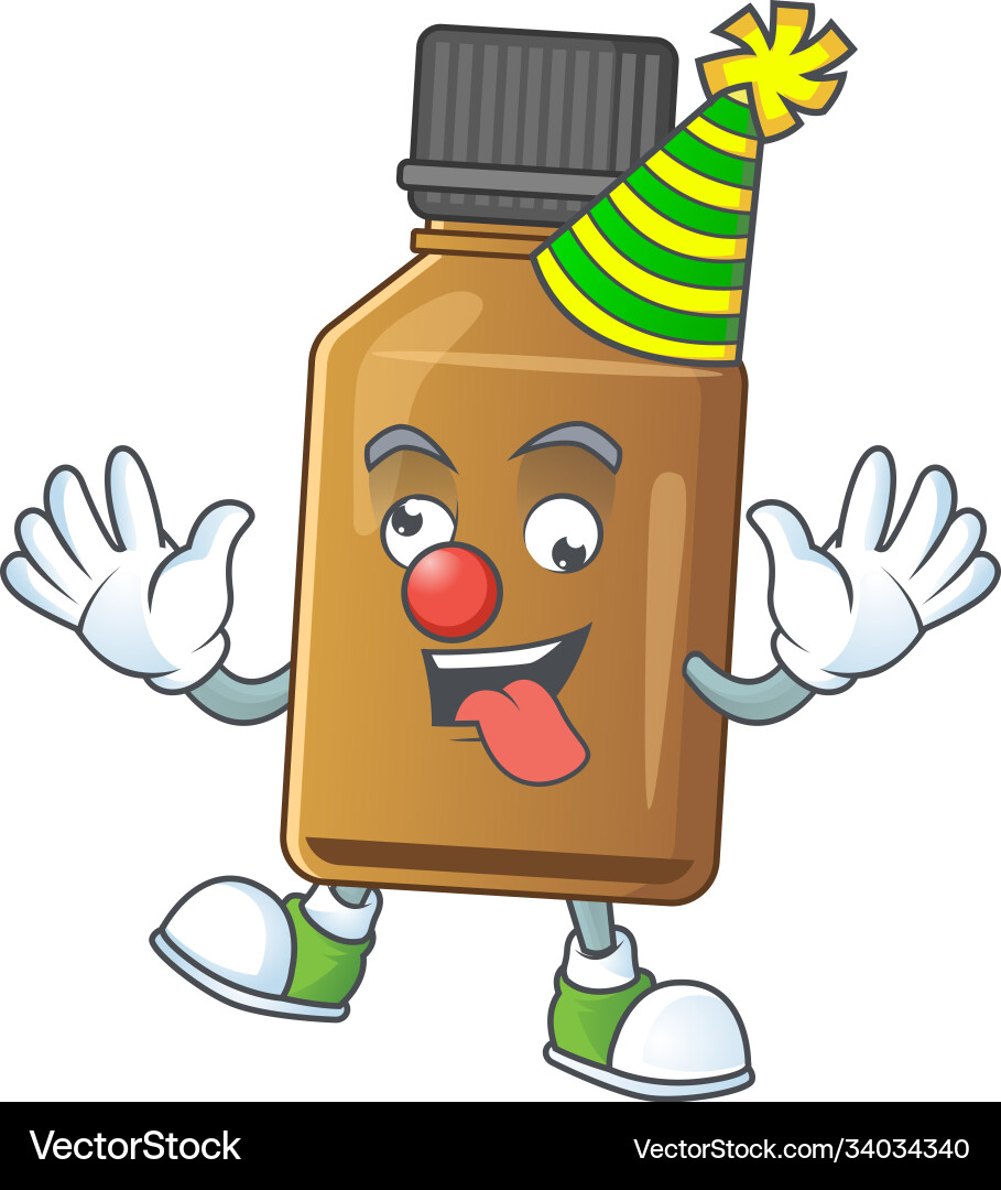 Amusing clown syrup cure bottle cartoon character Vector Image