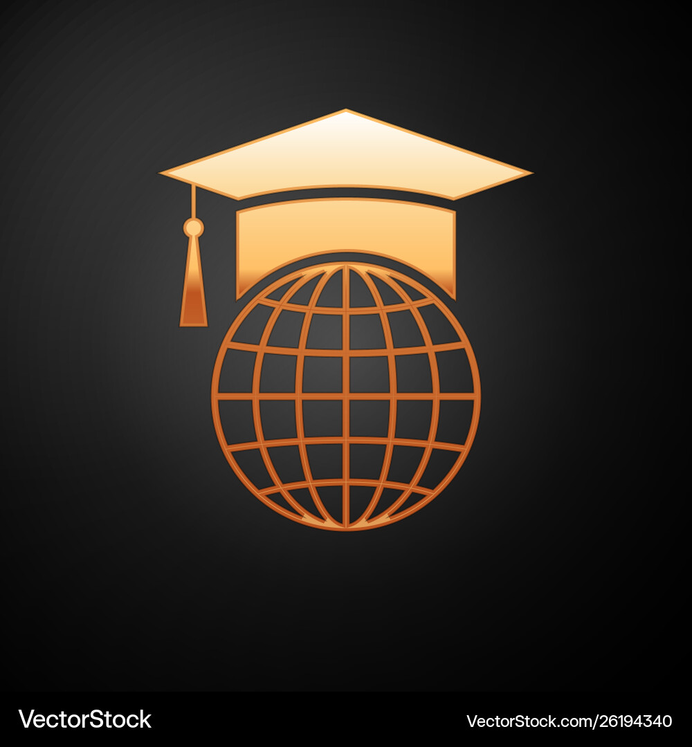 Gold graduation cap on globe icon isolated Vector Image