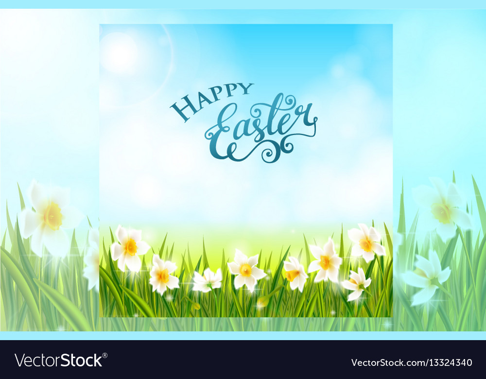 Happy easter card with eggs rabbit spring Vector Image